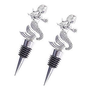 brandname SCRTB Mermaid Wine Stopper 2 Pcs Wine Bottle Stopper,Champagne Cork,Wine Stopper,Reusable Beverage Bottle Stopper,Mermaid Gifts for Women,Silicone Wine Stopper, Silver