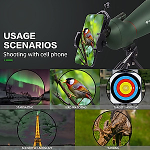 PankooFamily 25-75X70 HD Spotting Scope Hunting Spotting Scopes with Smartphone Mount Kit, Tripod and BAK4 45 Degree Angled Eyepiece Telescope for Bird Watching Target Shooting Wildlife