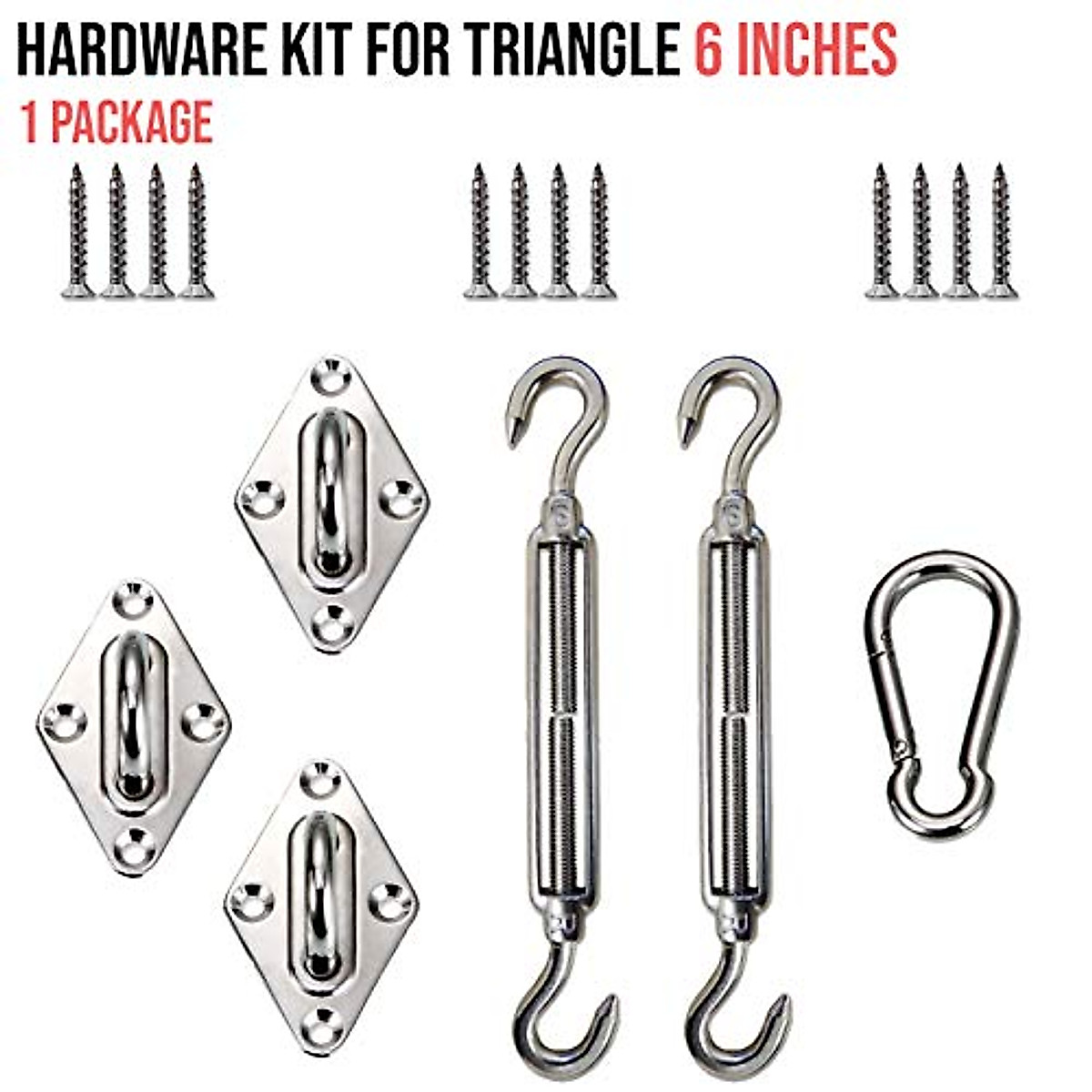 E&K Sunrise Sun Shade Sail Canopy Installation Complete Hardware Kit- for Triangle Sun Shade Sail Installation- 6 Inches, Stainless Steel, Super Heavy Duty Set of 1
