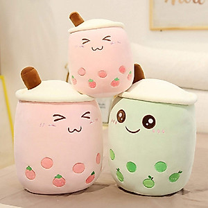 Cartoon Tea Plush Pillow,Plush Boba Figurine Toy,24/35 cm Cute Bubble Tea Cup Shaped Pillow with Suction Tubes (Pink, Large)