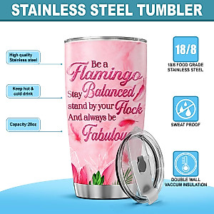 Steel Tumblers Insulated Hot Coffee Stainless Handle, Flamingo Stay Balance, Tumbler 20 Oz With Lid And Straw, Flamingo Gifts