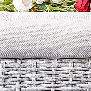 MeetLeisure 3-Piece Patio Wicker Bistro Set - Outdoor Porch Swivel Rattan Chairs Set of 2 with Matching Coffee Table & Premium Fabric Cushion, Beige