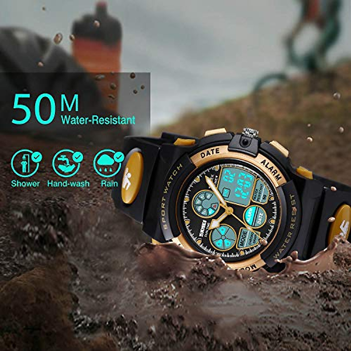 Kids Waterproof Watch Boys Girls with alarm, Digital Sports Waterproof Watch for Kids Birthday Presents Gold Gifts Age 5-16 Boys Girls Children Young Teen Outdoor Electronic Watches Alarm Stopwatch