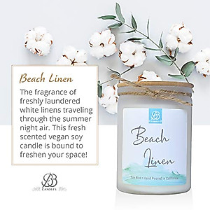 BB Candles Coastal Essentials Natural Soy Hand Poured Candle, Beach Linen Scent, Fragrant Coastal Candle with Strong Scents, Artisan Candle, 12oz, 90+ Hours Burn Time