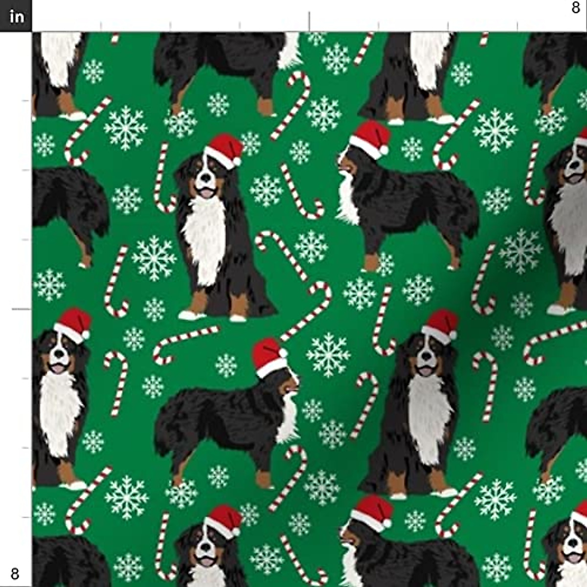 Spoonflower Fabric - Bernese Mountain Dogs Candy Canes Winter Snowflakes Green Christmas Printed on Petal Signature Cotton Fabric Fat Quarter - Sewing Quilting Apparel Crafts Decor