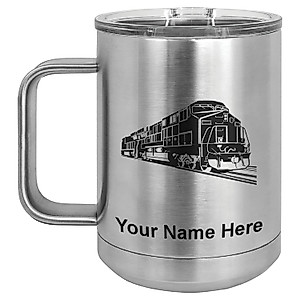 LaserGram 15oz Vacuum Insulated Coffee Mug, Freight Train, Personalized Engraving Included (Stainless Steel)