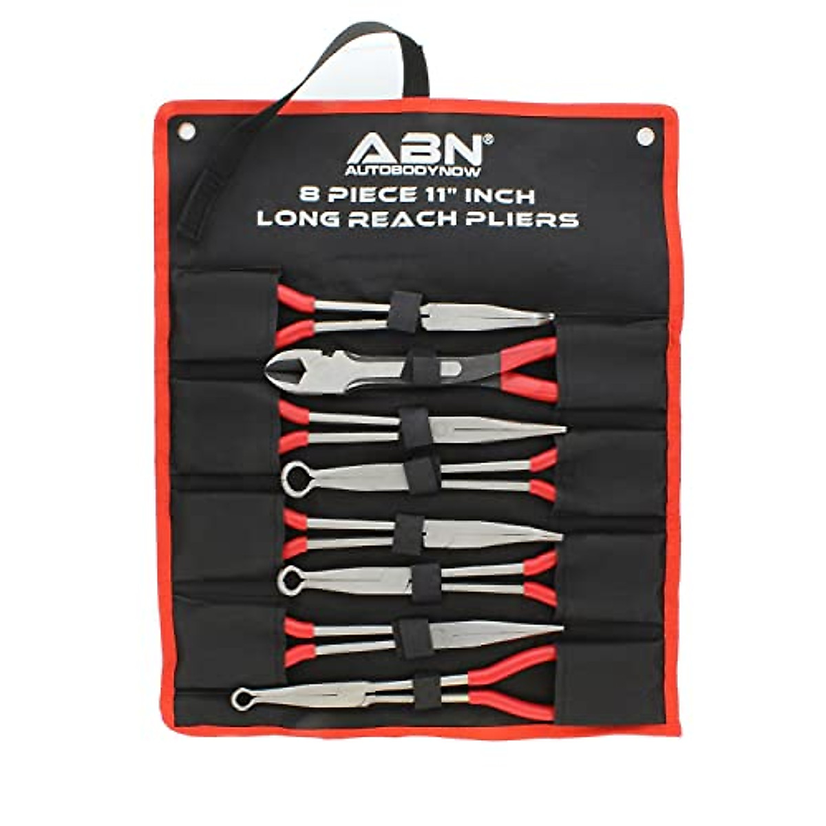 ABN 11in Plier 8-Piece Set – Long Reach Circle, Power Diagonal Cutting, S-Shape, Angled, and Straight Nose Pliers