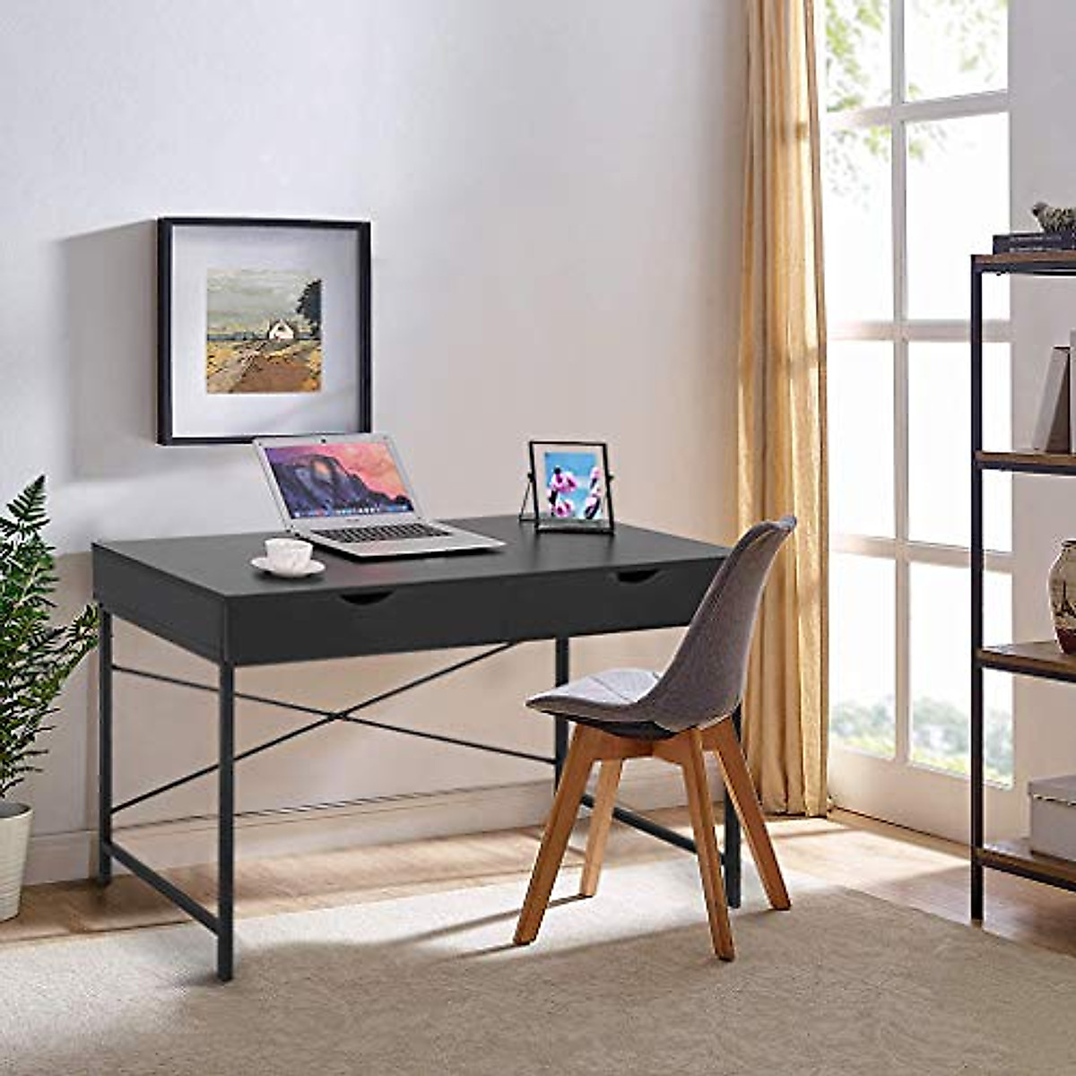 Home Computer Desk for Small Space Office Desk Corner Computer Desk Small Computer Desk with Drawer & Storage Shelves Computer Desk Computer Workstation Bedroom Laptop Desk Students Writing Desk Black