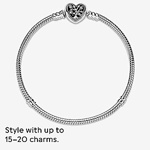 PANDORA Moments Family Tree Heart Clasp Snake Chain Bracelet, Size 18, No Box