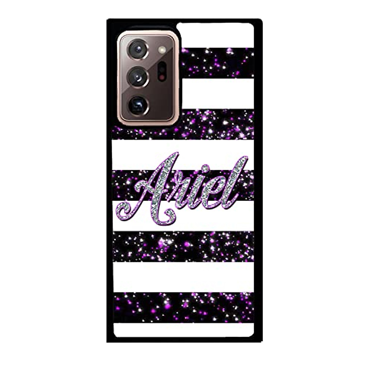 Purple Silver Bars Personalized Black Rubber Phone Case Compatible With Samsung Galaxy S23 S23+ Ultra S22 S22+ S21 S21FE S21+ S20FE S20+ S20 Note 20 S10 S10+ S10e