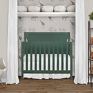 Dream On Me Bellport 4 in 1 Convertible Mini/Portable Crib In Safari Green, Non-Toxic Finish, Made of Sustainable New Zealand Pinewood, With 3 Mattress Height Settings