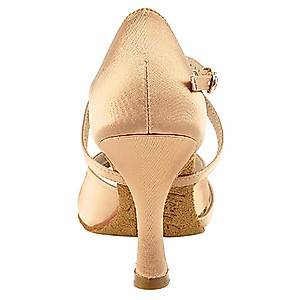 Very Fine Dance Shoes - Ladies Latin, Rhythm, Salsa, Waltz Ballroom Dance Shoes - S92307-2.5-inch Heel and Foldable Brush Bundle - Tan Satin - 9.5