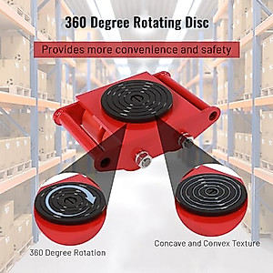 TFCFL 4pcs Machinery Mover 2 Steering Handle 6T Machinery Skate Dolly 13200lbs Machinery Moving Skate with 360°Rotation Disc and 4 Rollers Heavy Duty Industrial Moving Equipment Red