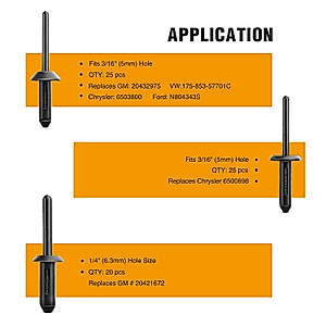 GOOACC 115 Pcs Automotive Nylon Universal Pop Rivet Assortment - 6 Most Popular Sizes & Applications for GM Ford Chrysler VW