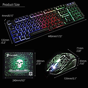 Sdoveb Gaming Keyboard Mouse and Mouse pad Combo, Rainbow LED Backlit Keyboard Mouse, for Windows XP, Vista 7/8/10, OSX Systems (Black)