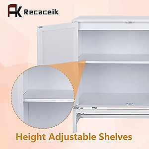 DKLGG Rattan Sideboard Buffet Cabinet Set of 2, Kitchen Sideboards and Buffets Cabinet with Storage, Accent Cupboard Cabinet with 2 Doors for Living Room, Dining Room, White, 31 x 15 x 31 inches