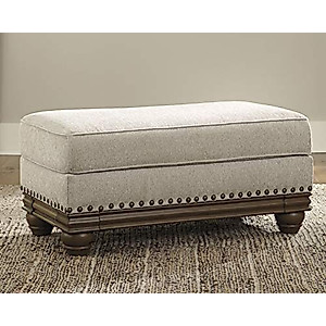 Signature Design by Ashley Harleson Modern Farmhouse Ottoman with Nailhead Trim, Beige