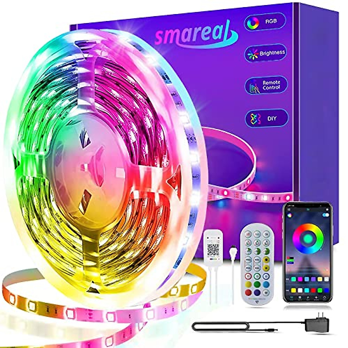 50ft LED Strip Lights w/ Music Sync & App Control | smareal