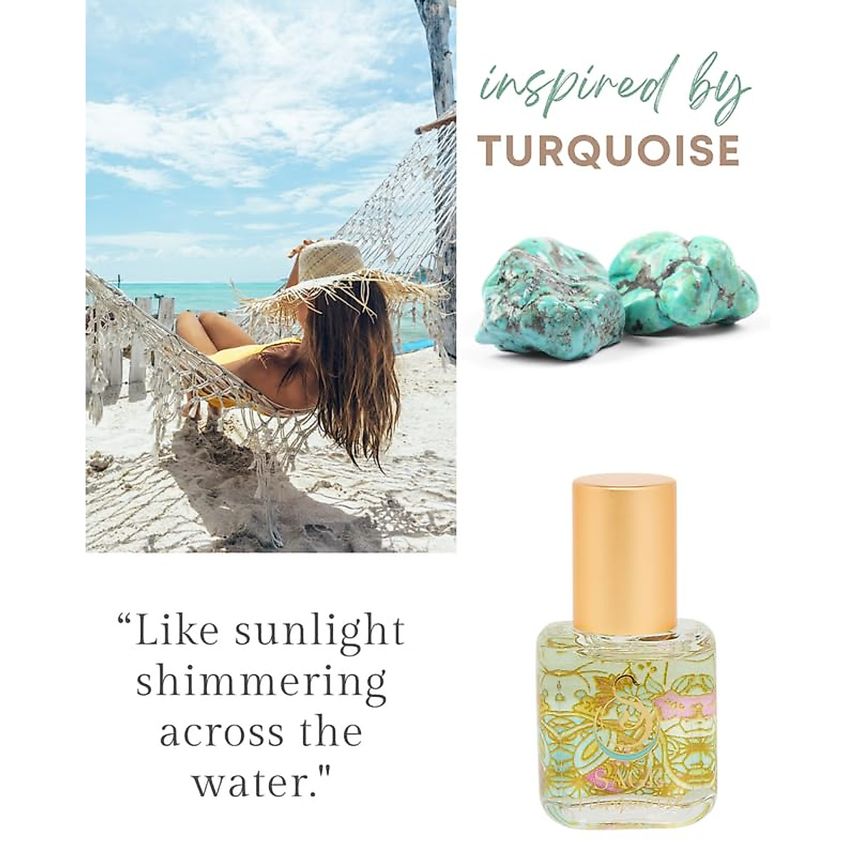 Turquoise Organic Perfume Oil Extract Roll-On by Sage- 1/4 oz, Vegan & Cruelty-Free, Marine Scent, Waterflower Musk, Blue Chamomile, Grapefruit