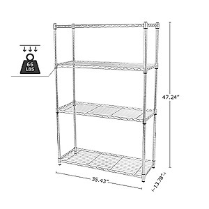 Doredo 4 Tier Wire Shelving Unit, Height Adjustable Wire Shelves with 265 LBS Capacity, Metal Wire Rack Shelving for Laundry, Kitchen, Pantry, Closet (14" D x 35.5" W x 47" H, Chrome)
