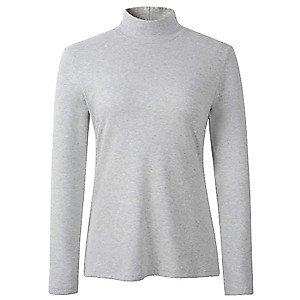 HieasyFit Women's Cotton Mock Turtle Neck Thermal Baselayer Top Light Gray Large