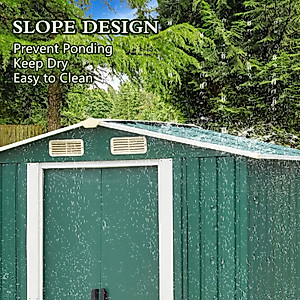 Kinsuite 6' x 4' Outdoor Storage Shed Slide Door, Galvanized Steel Tool Shed House for Patio Garden Backyard Lawn, Utility Tool House, Green