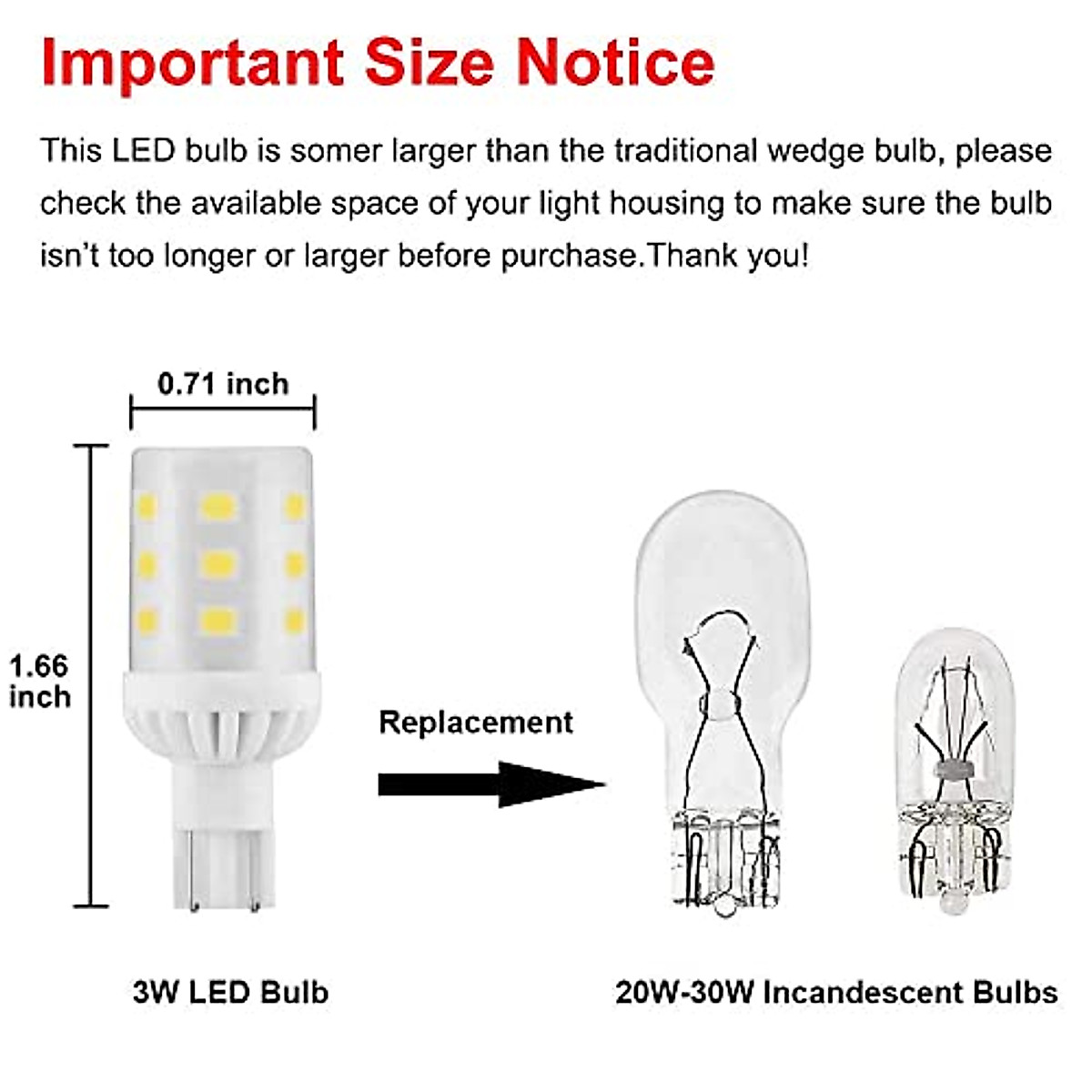 Makergroup T5 T10 Wedge Base LED Light Bulbs 12VAC/DC 3Watt Cool White 6000K for Outdoor Landscape Lighting Deck Stair Step Path Lights and RV Travel Tailer Lights 2-Pack