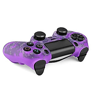 TNP For PS4 /Slim/Pro Controller Skin Grip Cover Case Set - Protective Soft Silicone Gel Rubber Shell & Anti-slip Thumb Stick Caps for Sony PlayStation 4 Controller Gaming Gamepad (Camo Mosaic Purple)