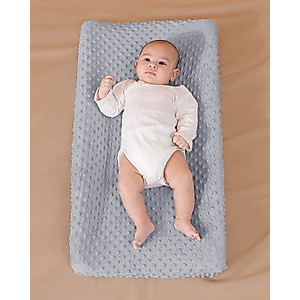 Solid Changing Table Pad Cover Cradle Sheet, Fits 32"/34''x16" Contoured Diaper Changing Pad, Ultra Soft Cozy Minky Dots Plush Changing Table Covers, Breathable Wipeable Removable (Grey)