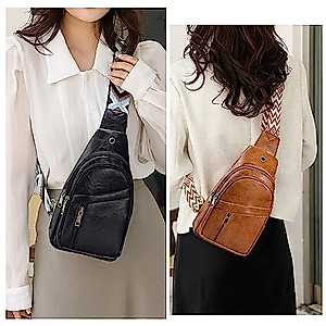 Huwzder Sling Bag for Women PU Leather Fanny Bag Small Crossbody Sling Backpack Multipurpose Chest Bag for Women Cycling (B-Brown)