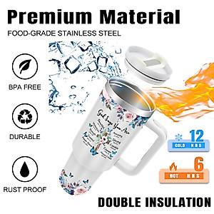 Religious Tumbler with Handle - 40oz Stainless Steel Travel Mug Insulated Coffee Cup, Christian Birthday Gifts for Women - Religious Inspirational Gifts for Women - Gift for Sister Best Friend Woman