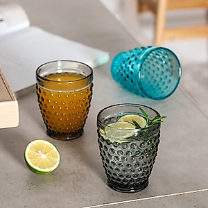 EVEREST GLOBAL Hobnail Old Fashion Iced Beverage Tumblers 10 oz. set of 6 Drinking Glasses for Water Wine Soda Whiskey Juice Milk Beer Iced-tea for Dinner Parties Bars Restaurants