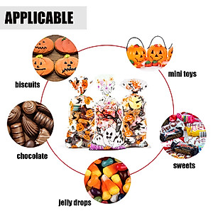 LOMIMOS 150PCS Halloween Cellophane Candy Bags, Clear Plastic Treat bags with 300PCS Twist Ties for Snacks cookies Gift Supplies