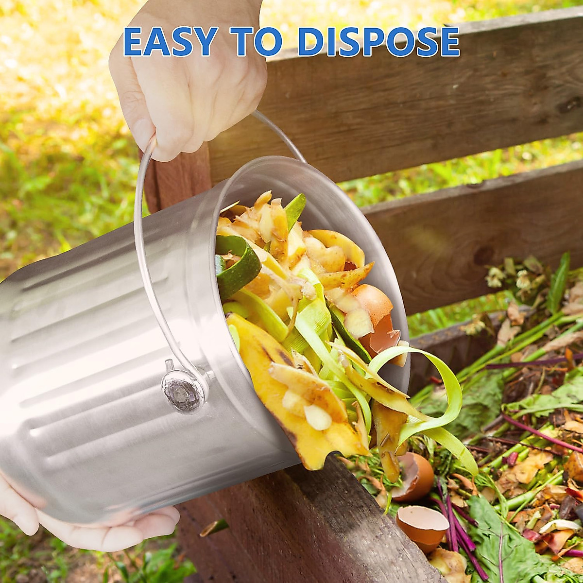 ENLOY Compost Bin, Stainless Steel Indoor Compost Bucket for Kitchen Countertop Odorless Compost Pail for Kitchen Food Waste with Carrying Handle 1.3 Gallon Easy to Clean