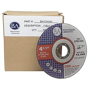 Benchmark Abrasives 4-1/2" Quality Thin Cut Off Wheel Metal & Stainless Steel 0.040" Thick 7/8" Arbor, Aluminum Oxide Cutting Wheel, Grinding Wheel - 25 Pack
