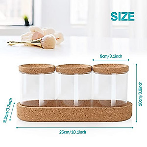Anhow 12 OZ Glass Qtip Holders, 3 Pack Apothecary Jars Cotton Ball/Swabs Dispenser with Vanity Tray for Bathroom Canister Storage, Clear Bathroom Set Guest Room Essentials with Dust Cover
