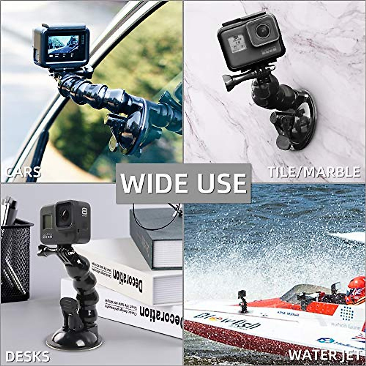 SUREWO Flexible Gooseneck Suction Cup Car Mount Holder for GoPro Hero 11 10 9 8 7 6 5 Black, Flexible Extension Car Windshield Mount with Phone Holder for iPhone,Samsung Galaxy,Google Pixel and More
