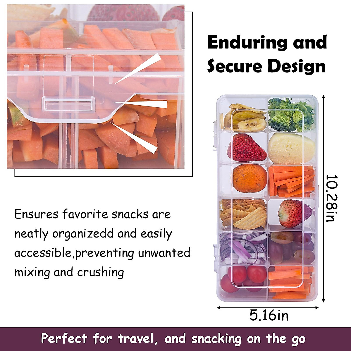 XANGNIER Snack Box Container for Kids Lunch Accessories,Divided Snackle Box Charcuterie Container,12 Compartments Reusable Food Storage Containers for School, Travel,Work,Bento Box Accessories,1 Pack