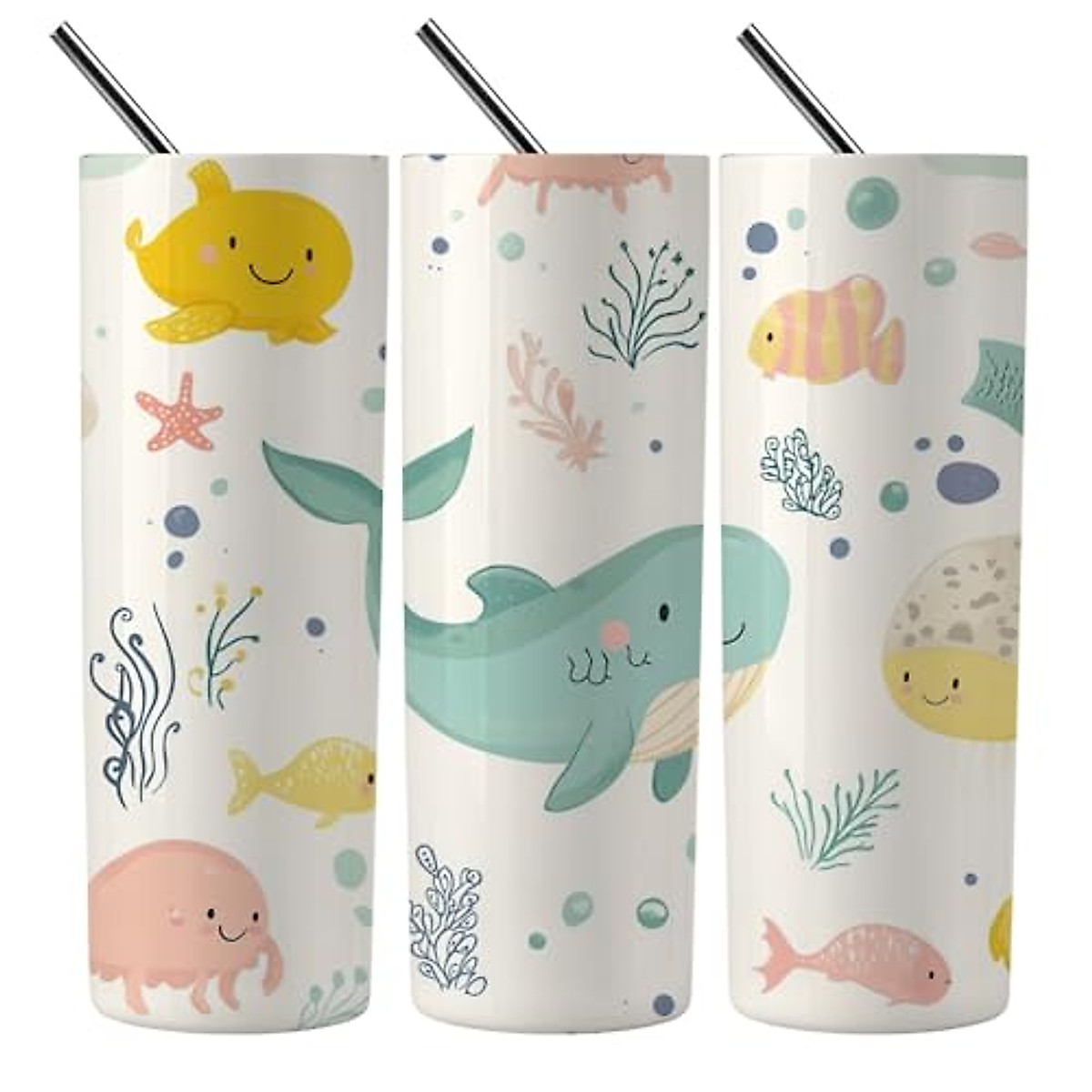 Tumbler with Lid and Straw Cute Cartoon Sea World thermos coffee travel mugcute cups 20 oz insulated tumbler for Daily Holiday Decor Gift coffee cup