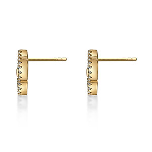 Lavari Jewelers Four Petal Halo Flower Stud Earrings for Women - Elegant Green Malachite & Cubic Zirconia in 925 Sterling Silver - Hypoallergenic Yellow Gold Plated - 11 MM Push Back Studs for Her