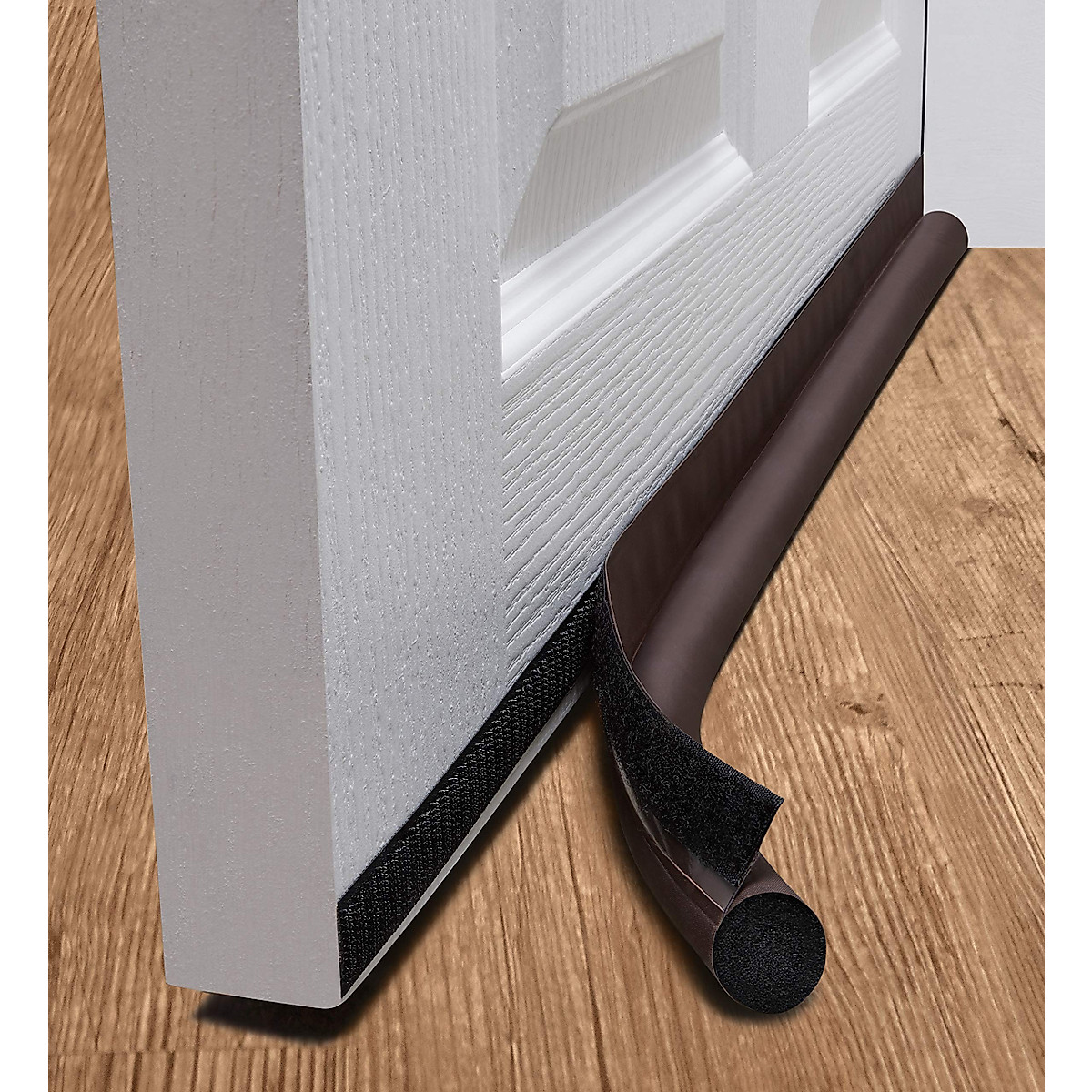 deeTOOL MAN Door Draft Stopper 36" : One Sided Door Insulator with Hook and Loop Self Adhesive Tape Seal Fits to Bottom of Door/Under Door Draft Stopper (Brown)