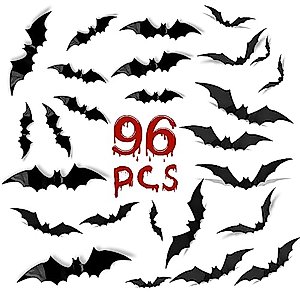 Halloween Decorations 3D Bats 96 Pcs, Halloween Decorations Outdoor Indoor, Halloween Decor Wall Decal Stickers, Bats Halloween Decoration for Bedroom 4 Different Sizes Scary Bats for Halloween Party