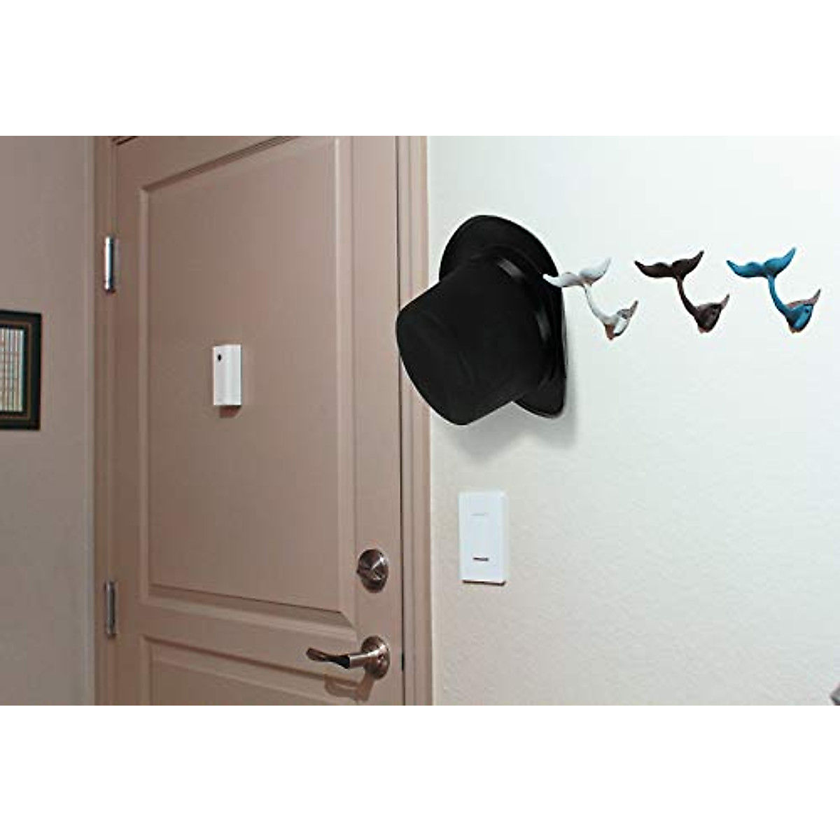 Zeckos Set of 4 Colorful Cast Iron Whale Tail Wall Hooks Decorative Coastal Metal Hangers