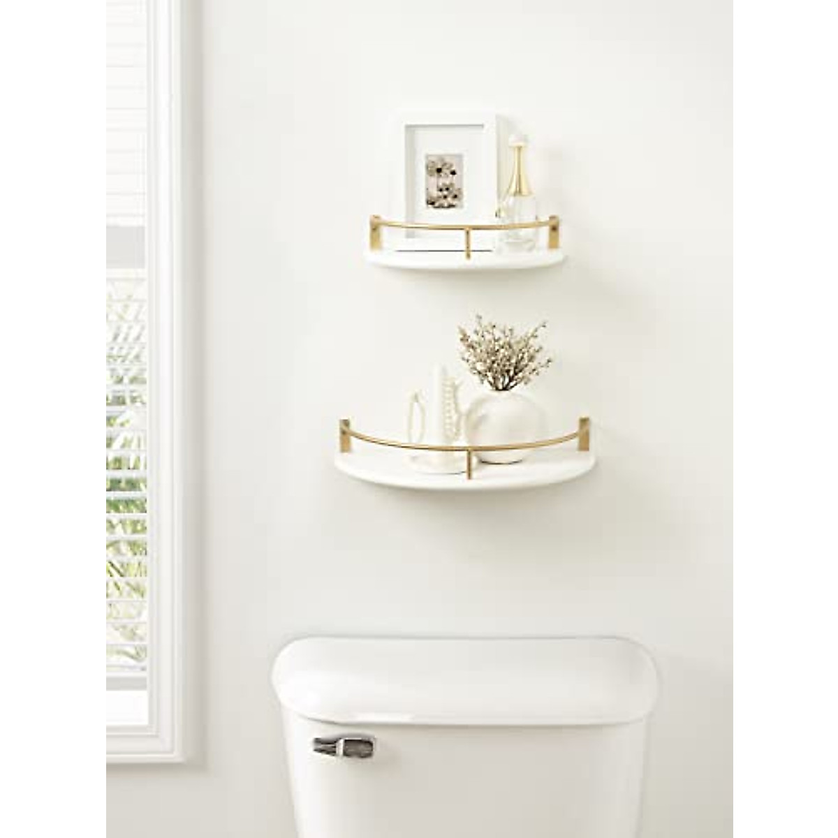 Kate and Laurel Camryn Boho Half Moon Wall Shelf Set, Set of 2, White and Gold, Decorative Bohemian Half Circle Shelf for Household Storage and Boho Decor