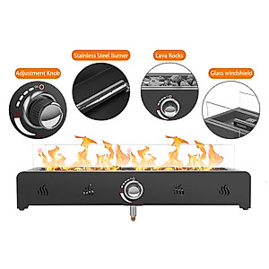 Onlyfire 28'' Tabletop Fire Pit Table, Propane Fire Pit with Bottom Air Intake, Glass Wind Guard and Fire Glass, Outdoor Rectangular Smokeless Fire Table