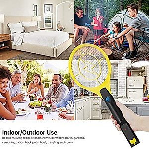 Flexzion Electric Mosquito Zapper Racket 17" Electric Rechargeable Bug Swatter USB Charging, for Bedroom Patio Bites Yard Boat Camping Car Decks Indoor Outdoor - Yellow