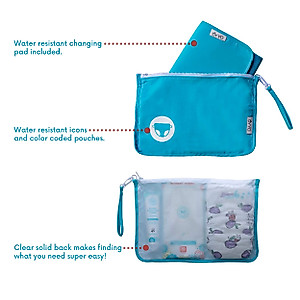 OYYO Diaper Bag Organizer Pouches a 5 pc Set. Machine Washable, Color Coded, Diaper pad and Wet Bag Included.