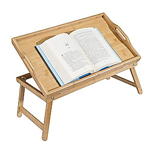 Essential Medical Supply Bamboo Bed and Lap Tray with Flip Up Top, Raised Edge and Handles, Tan