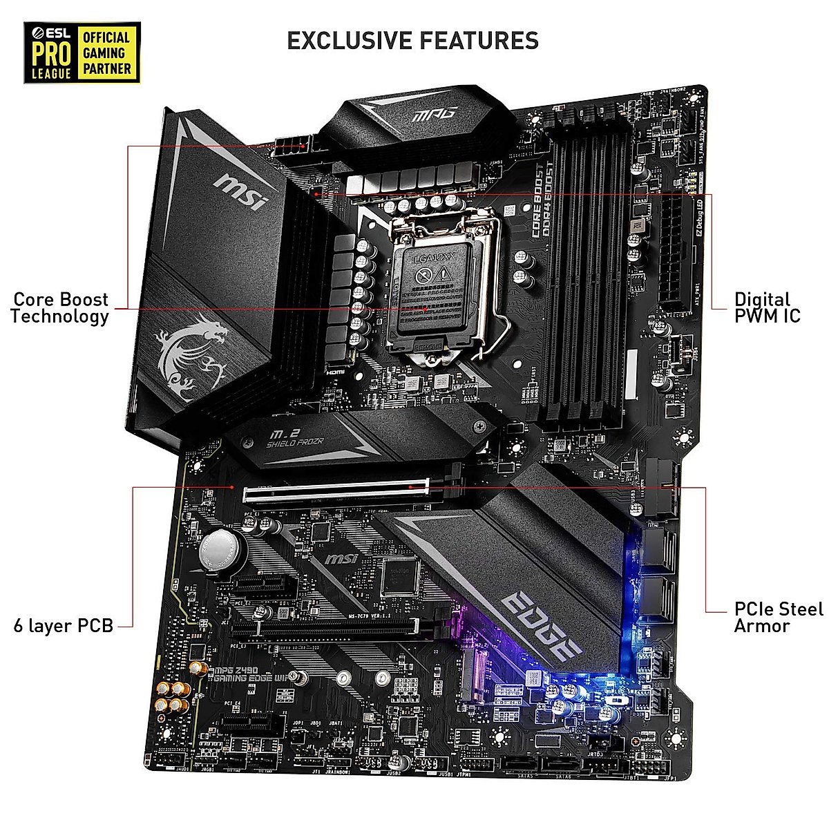 MSI MPG Z490 Gaming Edge WiFi ATX Gaming Motherboard (10th Gen Intel Core, LGA 1200 Socket, DDR4, CF, Dual M.2 Slots, USB 3.2 Gen 2, Wi-Fi 6, DP/HDMI, Mystic Light RGB) (Renewed)