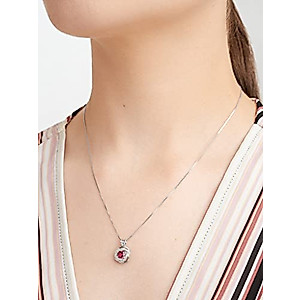 Amazon Essentials Platinum Over Sterling Silver Created Ruby and 1/10th Carat Total Weight Lab Grown Diamond Delicate Knot Necklace, 18 Inch Box Chain 2 Inch Extender (previously Amazon Collection)